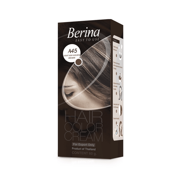 Berina Professional Hair Color Cream A45 Light Ash Golden Brown | Perm